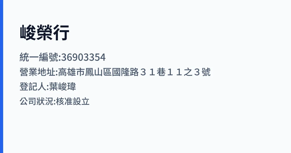 峻榮行 - 統編 36903354(高雄市) 公司登記資料與營業項目詳細圖表