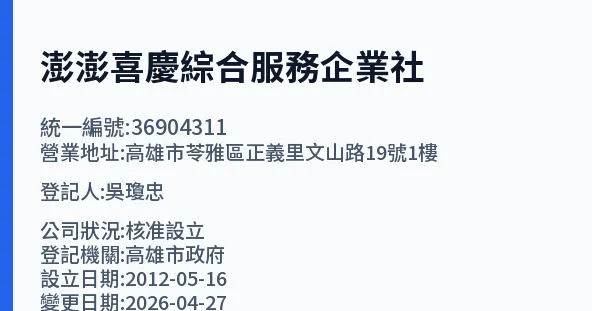 澎澎喜慶綜合服務企業社的照片-統編 36904311(高雄市) 公司登記資料與營業項目詳細圖表