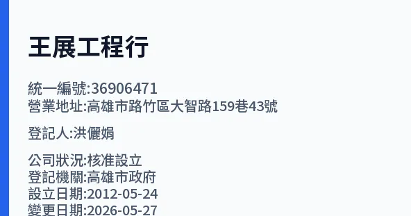 王展工程行的照片-統編 36906471(高雄市) 公司登記資料與營業項目詳細圖表
