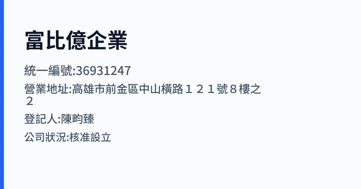 富比億企業 - 統編 36931247(高雄市) 公司登記資料與營業項目詳細圖表
