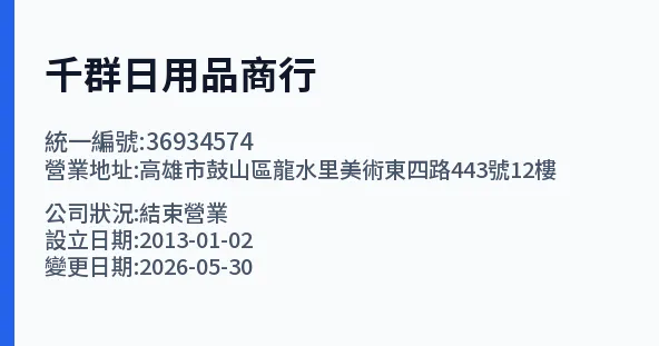 千群日用品商行的照片-統編 36934574(高雄市) 公司登記資料與營業項目詳細圖表