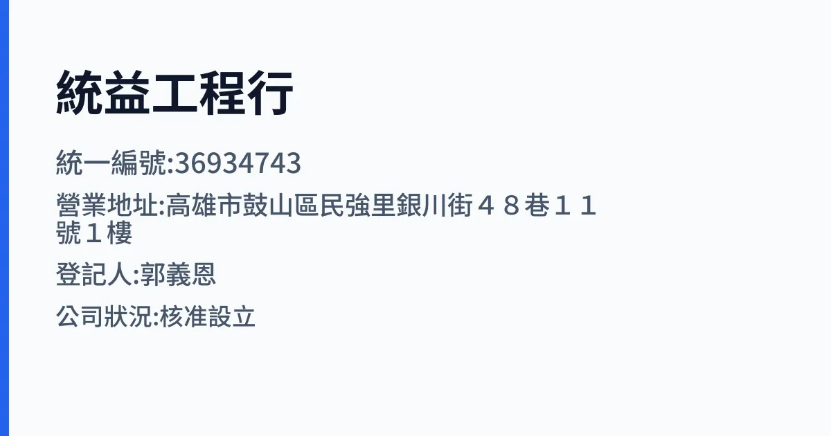 統益工程行 - 統編 36934743(高雄市) 公司登記資料與營業項目詳細圖表