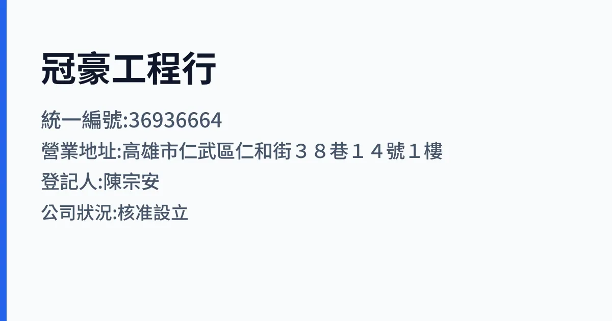 冠豪工程行 - 統編 36936664(高雄市) 公司登記資料與營業項目詳細圖表