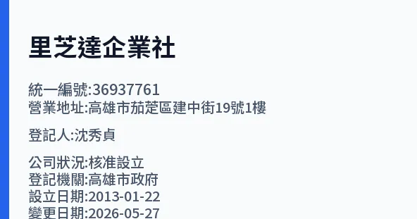里芝達企業社的照片-統編 36937761(高雄市) 公司登記資料與營業項目詳細圖表