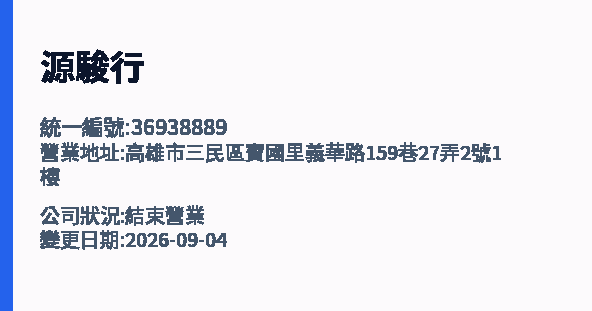 源駿行的照片-統編 36938889(高雄市) 公司登記資料與營業項目詳細圖表