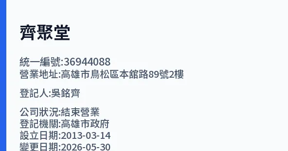 齊聚堂的照片-統編 36944088(高雄市) 公司登記資料與營業項目詳細圖表