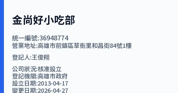金尚好小吃部的照片-統編 36948774(高雄市) 公司登記資料與營業項目詳細圖表