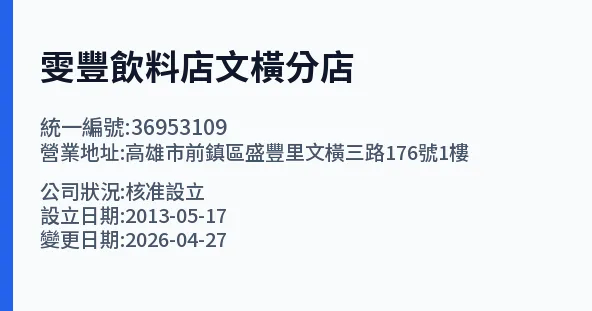雯豐飲料店文橫分店的照片-統編 36953109(高雄市) 公司登記資料與營業項目詳細圖表