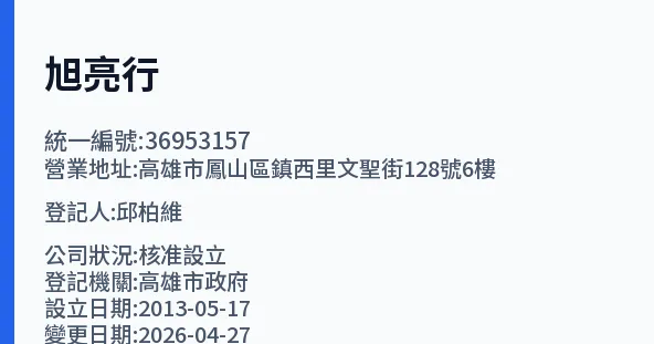 旭亮行的照片-統編 36953157(高雄市) 公司登記資料與營業項目詳細圖表