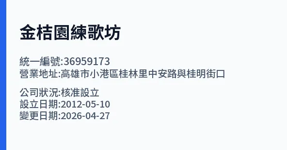 金桔園練歌坊的照片-統編 36959173(高雄市) 公司登記資料與營業項目詳細圖表