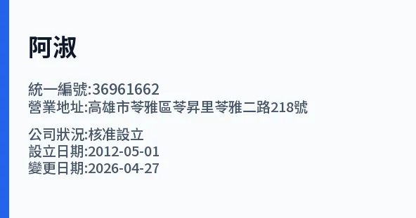 阿淑的照片-統編 36961662(高雄市) 公司登記資料與營業項目詳細圖表
