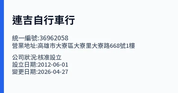 連吉自行車行的照片-統編 36962058(高雄市) 公司登記資料與營業項目詳細圖表