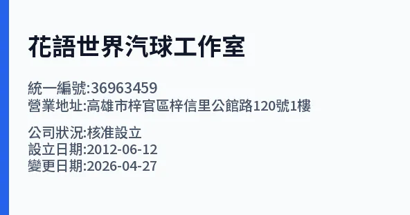 花語世界汽球工作室的照片-統編 36963459(高雄市) 公司登記資料與營業項目詳細圖表