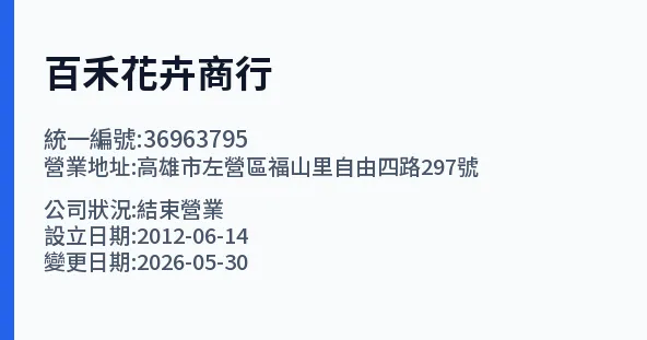 百禾花卉商行的照片-統編 36963795(高雄市) 公司登記資料與營業項目詳細圖表
