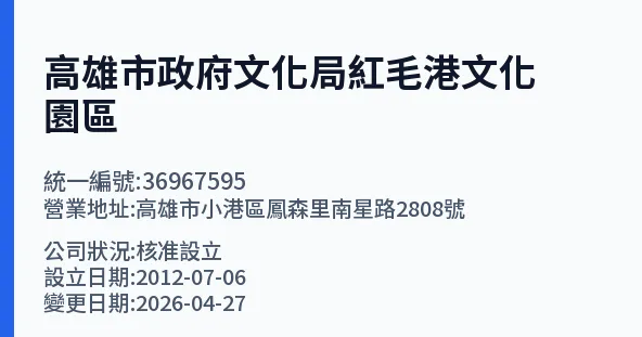 高雄市政府文化局紅毛港文化園區的照片-統編 36967595(高雄市) 公司登記資料與營業項目詳細圖表