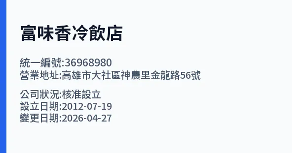 富味香冷飲店的照片-統編 36968980(高雄市) 公司登記資料與營業項目詳細圖表