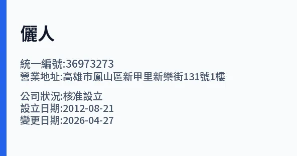 儷人的照片-統編 36973273(高雄市) 公司登記資料與營業項目詳細圖表