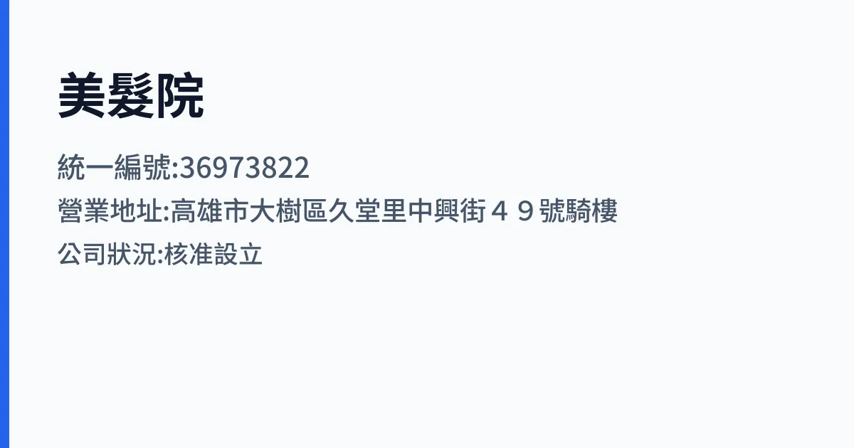 美髮院 - 統編 36973822(高雄市) 公司登記資料與營業項目詳細圖表