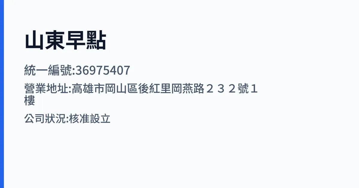 山東早點 - 統編 36975407(高雄市) 公司登記資料與營業項目詳細圖表