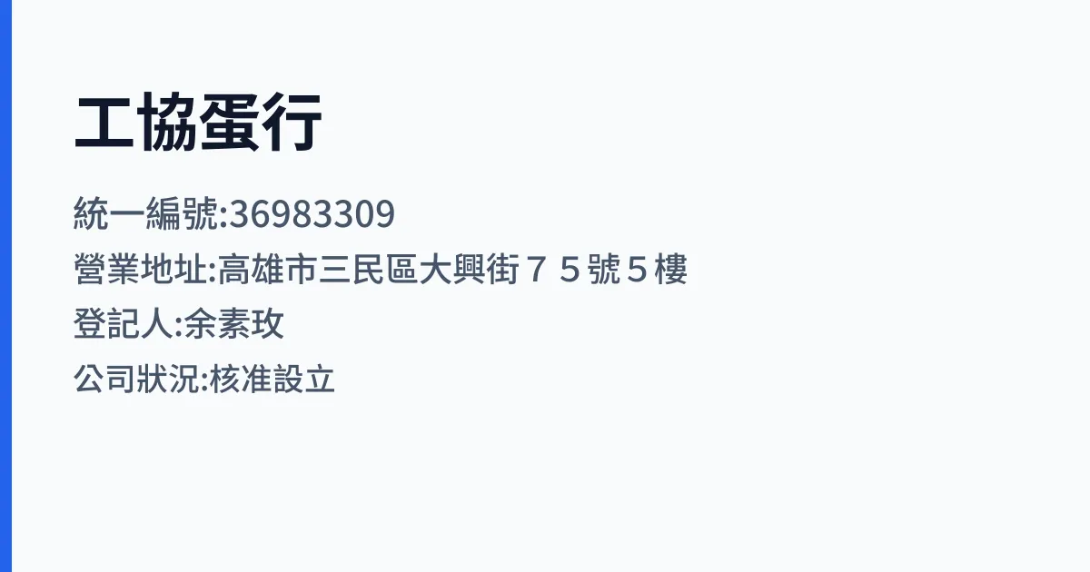 工協蛋行 - 統編 36983309(高雄市) 公司登記資料與營業項目詳細圖表