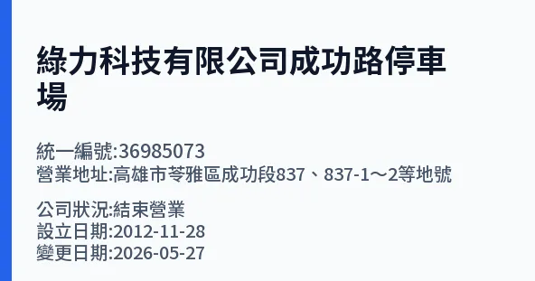 綠力科技有限公司成功路停車場的照片-統編 36985073(高雄市) 公司登記資料與營業項目詳細圖表