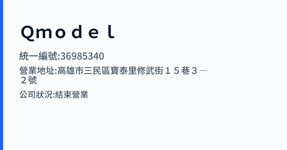 Qmodel - 統編 36985340(高雄市) 公司登記資料與營業項目詳細圖表