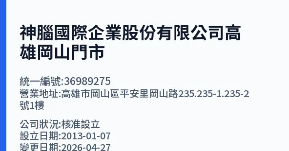 神腦國際企業股份有限公司高雄岡山門市的照片-統編 36989275(高雄市) 公司登記資料與營業項目詳細圖表