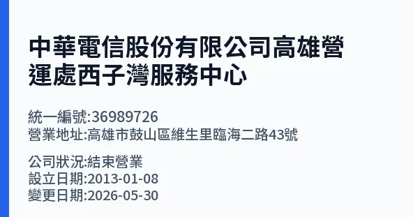 中華電信股份有限公司高雄營運處西子灣服務中心的照片-統編 36989726(高雄市) 公司登記資料與營業項目詳細圖表