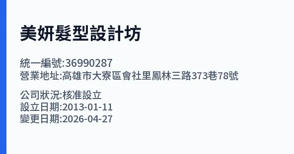 美妍髮型設計坊的照片-統編 36990287(高雄市) 公司登記資料與營業項目詳細圖表