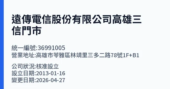 遠傳電信股份有限公司高雄三信門市的照片-統編 36991005(高雄市) 公司登記資料與營業項目詳細圖表