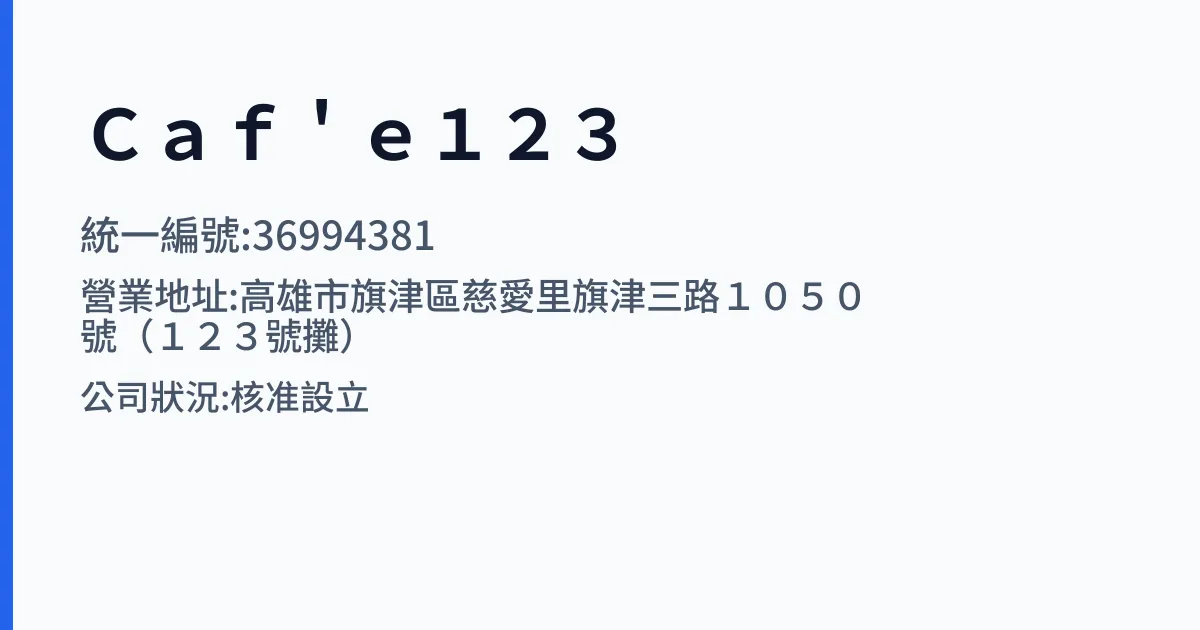 Caf'e123 - 統編 36994381(高雄市) 公司登記資料與營業項目詳細圖表