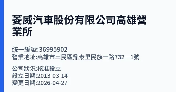 菱威汽車股份有限公司高雄營業所的照片-統編 36995902(高雄市) 公司登記資料與營業項目詳細圖表