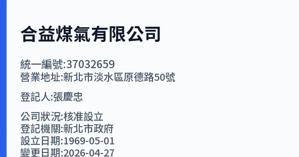 合益煤氣有限公司的照片-統編 37032659(新北市) 公司登記資料與營業項目詳細圖表