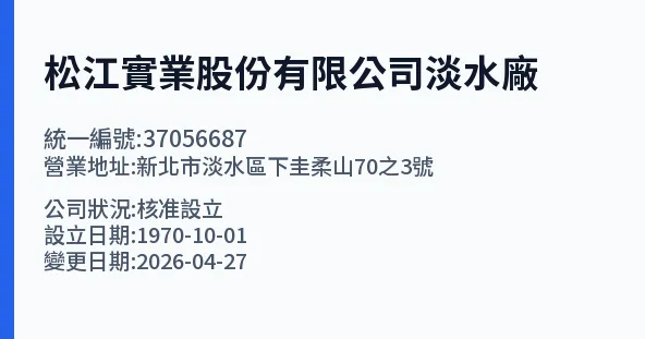 松江實業股份有限公司淡水廠的照片-統編 37056687(新北市) 公司登記資料與營業項目詳細圖表