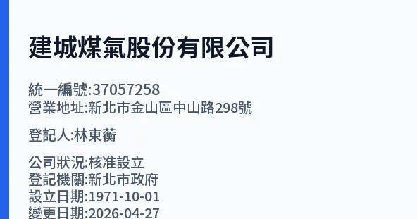 建城煤氣股份有限公司的照片-統編 37057258(新北市) 公司登記資料與營業項目詳細圖表