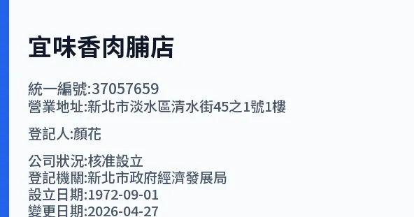 宜味香肉脯店的照片-統編 37057659(新北市) 公司登記資料與營業項目詳細圖表