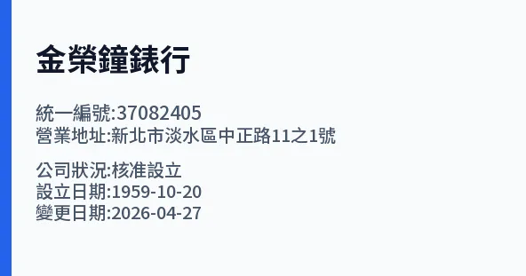 金榮鐘錶行的照片-統編 37082405(新北市) 公司登記資料與營業項目詳細圖表