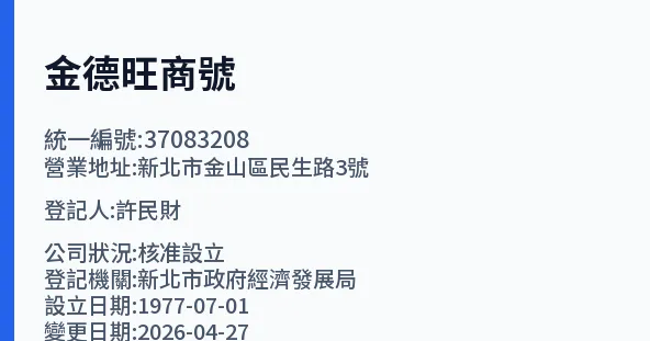 金德旺商號的照片-統編 37083208(新北市) 公司登記資料與營業項目詳細圖表