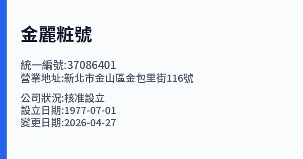 金麗粧號的照片-統編 37086401(新北市) 公司登記資料與營業項目詳細圖表