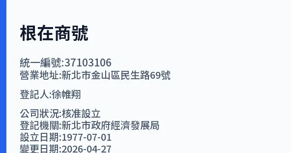 根在商號的照片-統編 37103106(新北市) 公司登記資料與營業項目詳細圖表