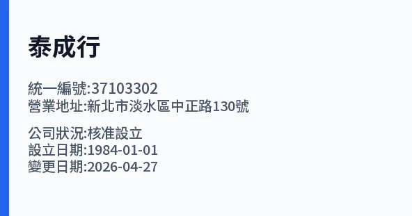 泰成行的照片-統編 37103302(新北市) 公司登記資料與營業項目詳細圖表