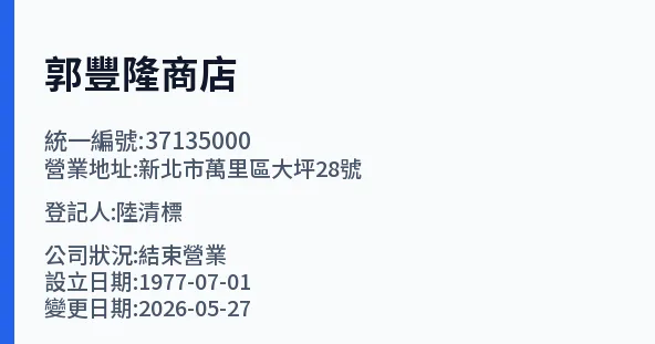 郭豐隆商店的照片-統編 37135000(新北市) 公司登記資料與營業項目詳細圖表