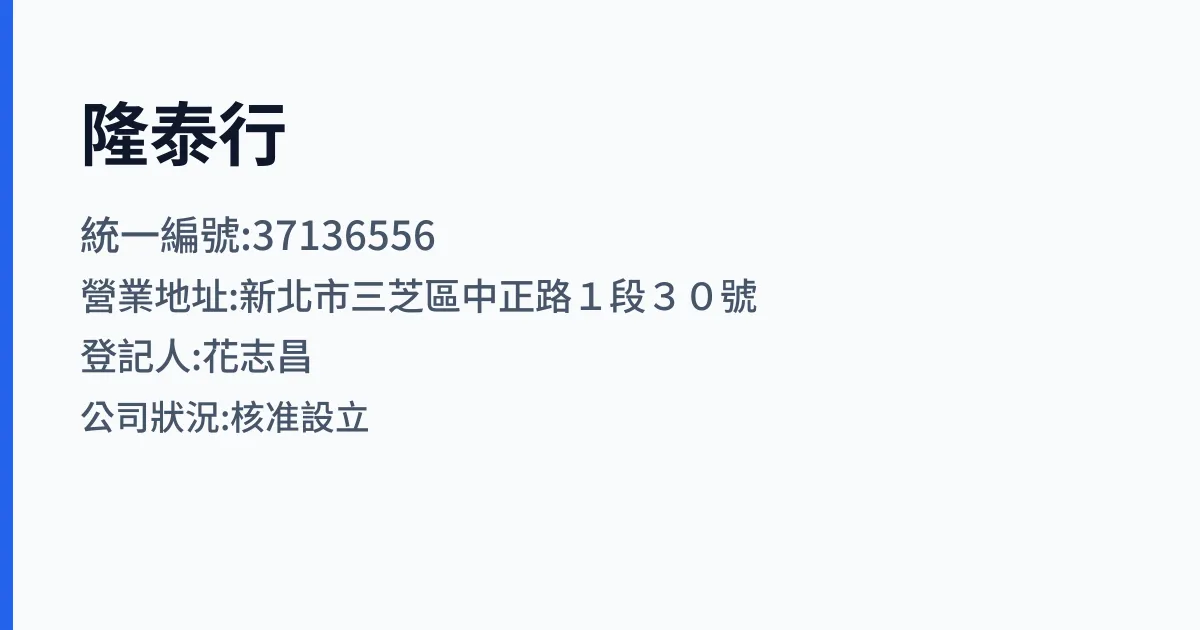 隆泰行 - 統編 37136556（新北市） 公司登記資料與營業項目詳細圖表