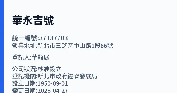 華永吉號的照片-統編 37137703(新北市) 公司登記資料與營業項目詳細圖表