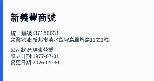 新義豐商號的照片-統編 37156031(新北市) 公司登記資料與營業項目詳細圖表
