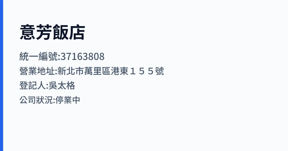 意芳飯店 - 統編 37163808(新北市) 公司登記資料與營業項目詳細圖表