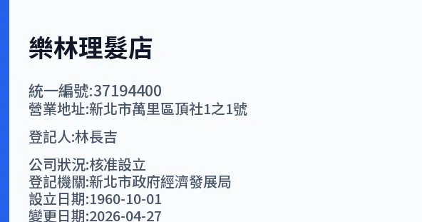 樂林理髮店的照片-統編 37194400(新北市) 公司登記資料與營業項目詳細圖表