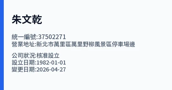 朱文乾的照片-統編 37502271(新北市) 公司登記資料與營業項目詳細圖表