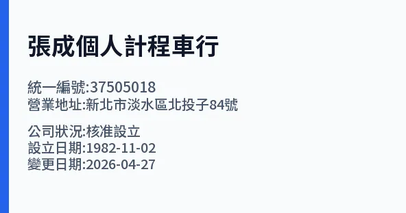 張成個人計程車行的照片-統編 37505018(新北市) 公司登記資料與營業項目詳細圖表
