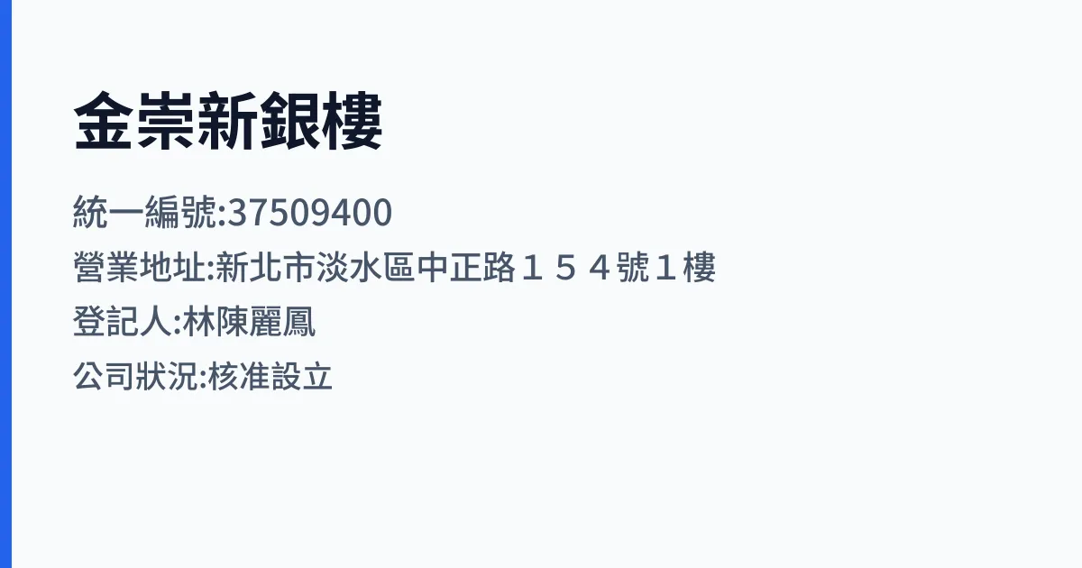 金崇新銀樓 - 統編 37509400(新北市) 公司登記資料與營業項目詳細圖表